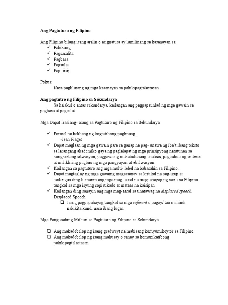 Ang Pagtuturo NG Filipino | PDF