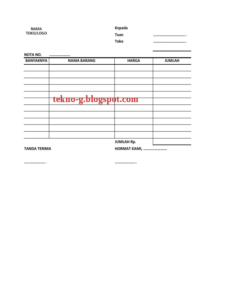 File Contoh Kwitansi Nota Penjualan Sederhana Dengan Microsoft Excel | PDF