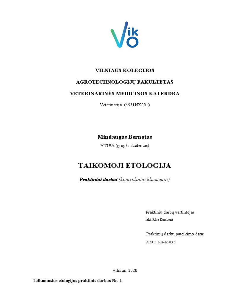 Taikomoji Etologija, Mindaugas Bernotas | PDF