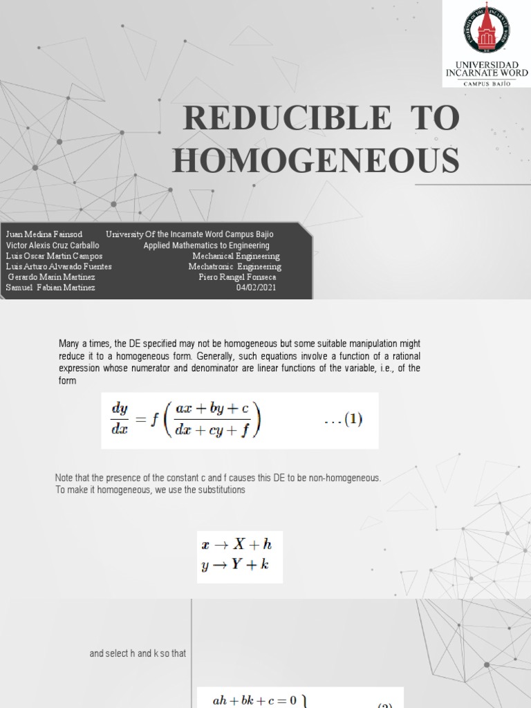 Differential Equations Reducible To Homogeneous Form | PDF