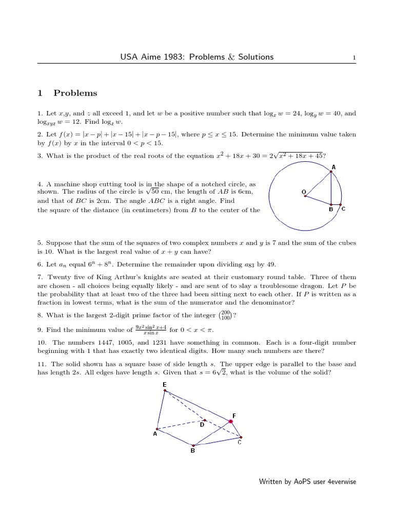 USA Aime 1983: Problems & Solutions: X y Xyz Z | PDF | Square Root | Trigonometric Functions