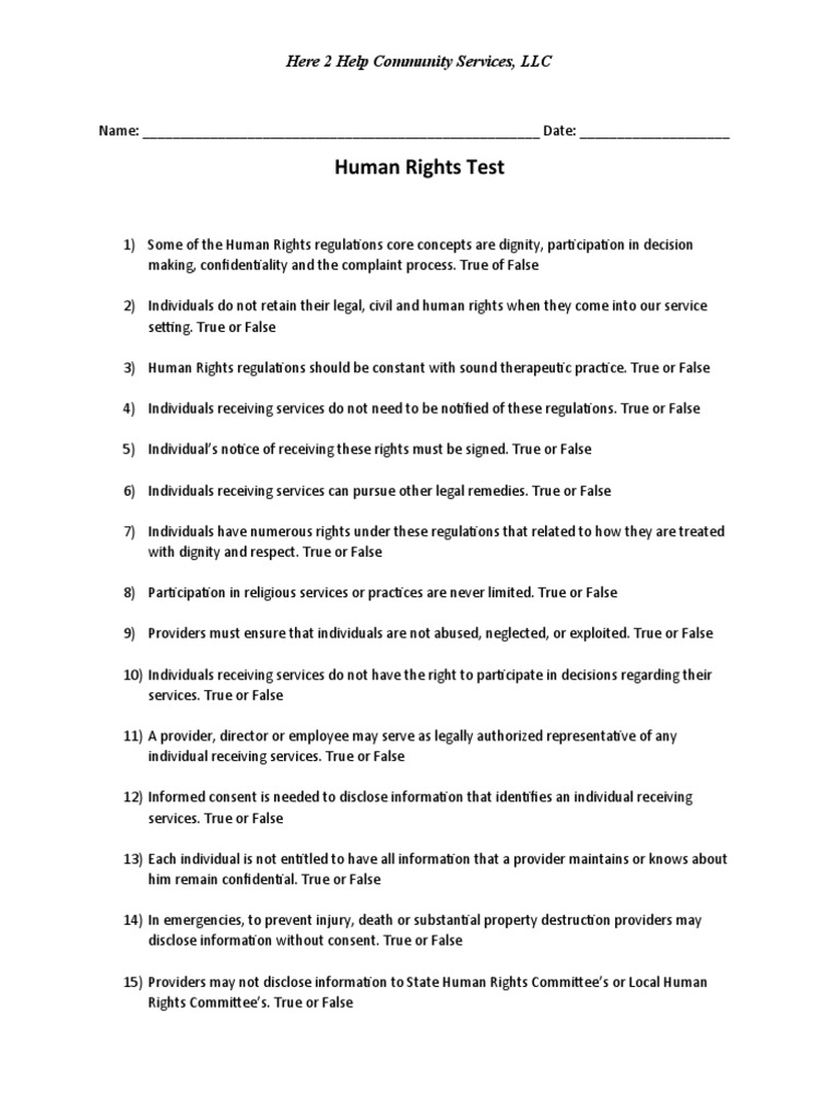 Human Rights Test: Here 2 Help Community Services, LLC | PDF | Consent ...