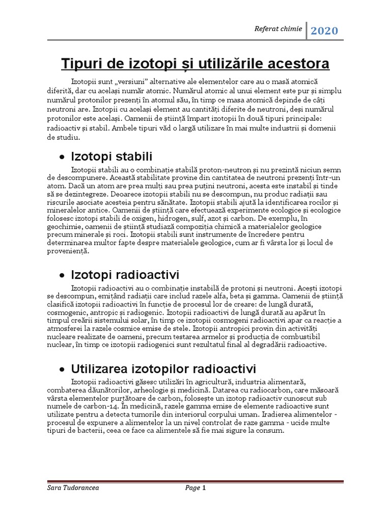 Tipuri de Izotopi Și Utilizările Acestora | PDF