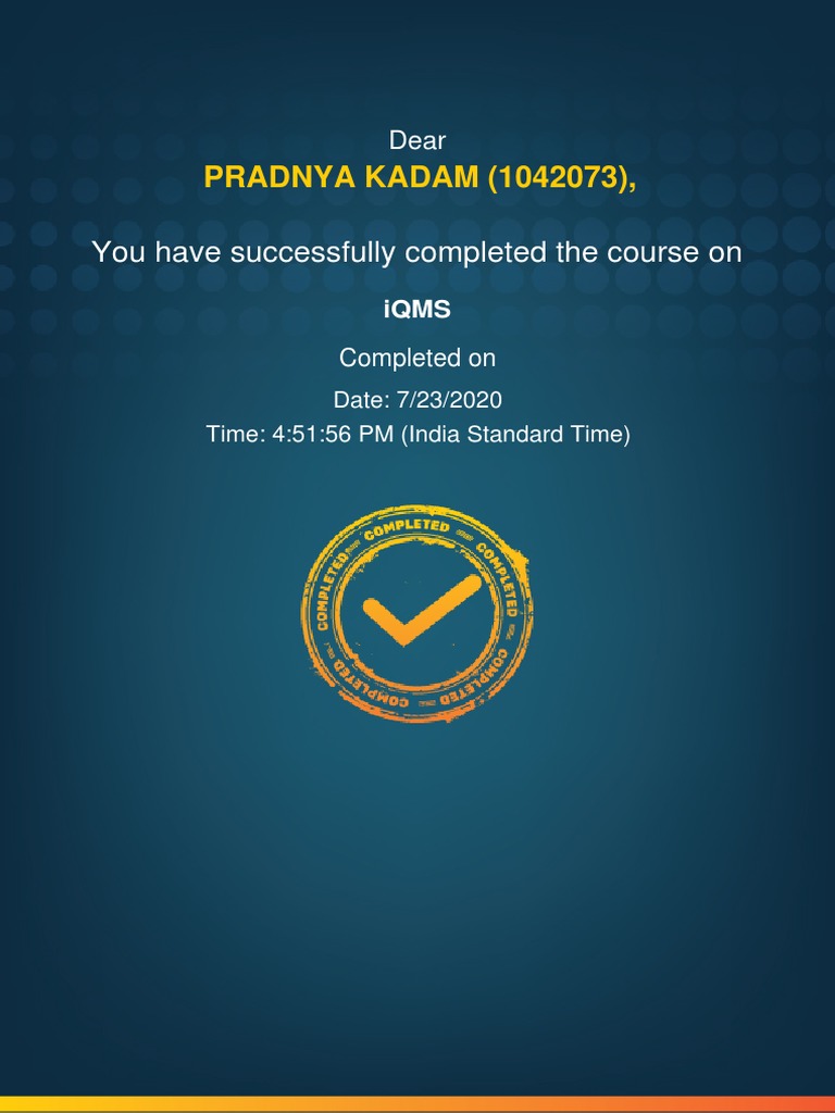 iQMS Completion Certificate | PDF