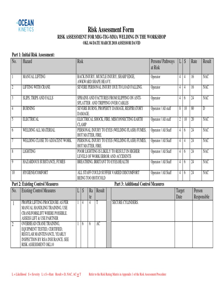 SF20 - OKL04 Risk Assessment Welding | PDF | Welding | Construction