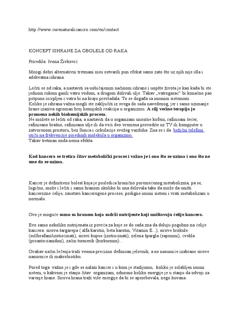 Koncept Ishrane Za Obolele Od Raka | PDF