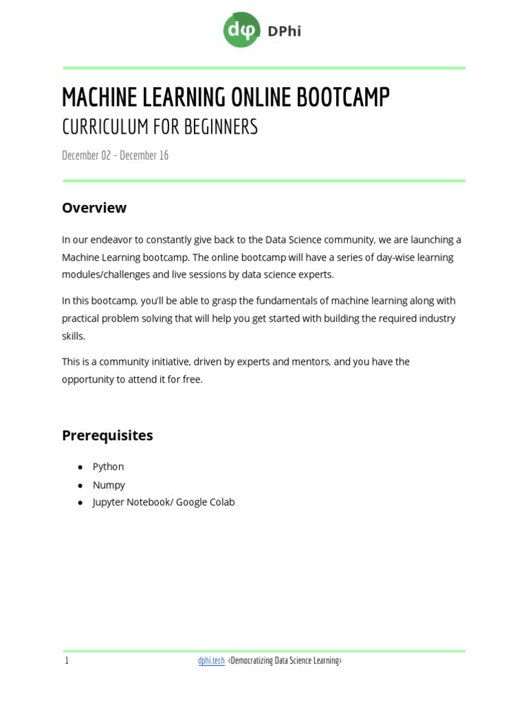 Machine Learning Online Bootcamp Beginners Track Curriculum | PDF ...