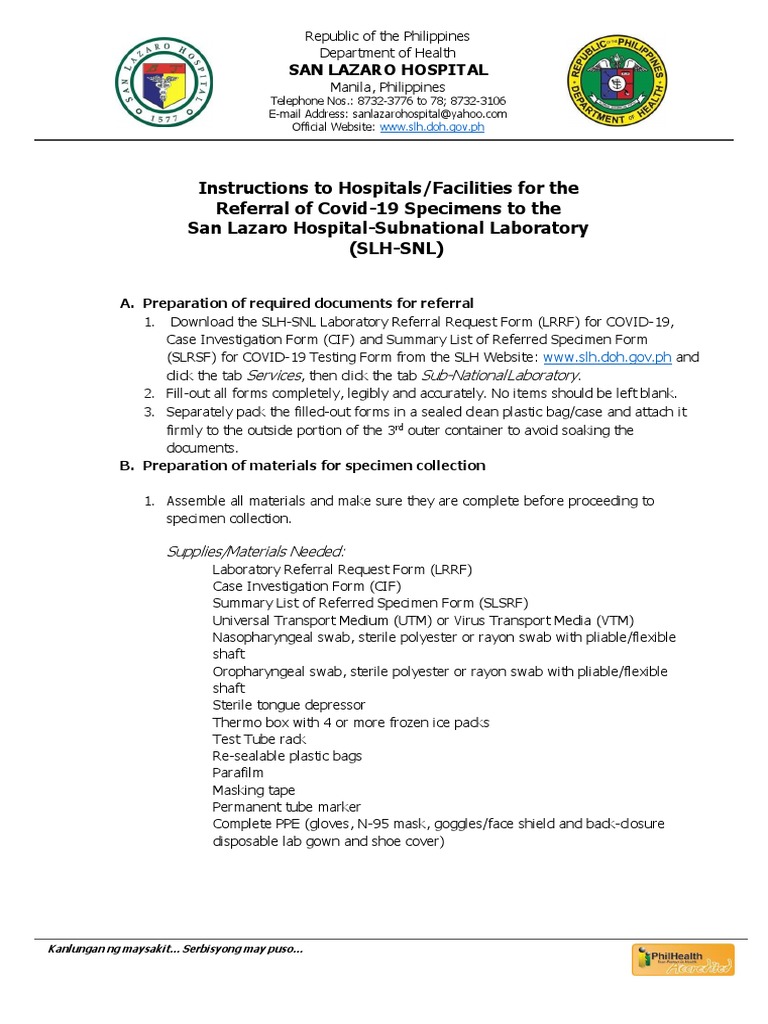 Instructions To Hospitals/Facilities For The Referral of Covid-19 ...