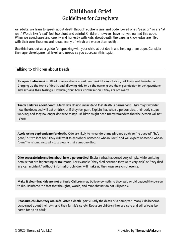 Childhood Grief: Guidelines For Caregivers | PDF | Grief | Social Support