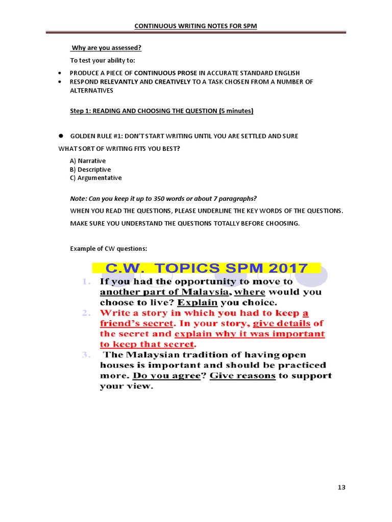 A Comprehensive Guide to Continuous Writing for the SPM Examination ...