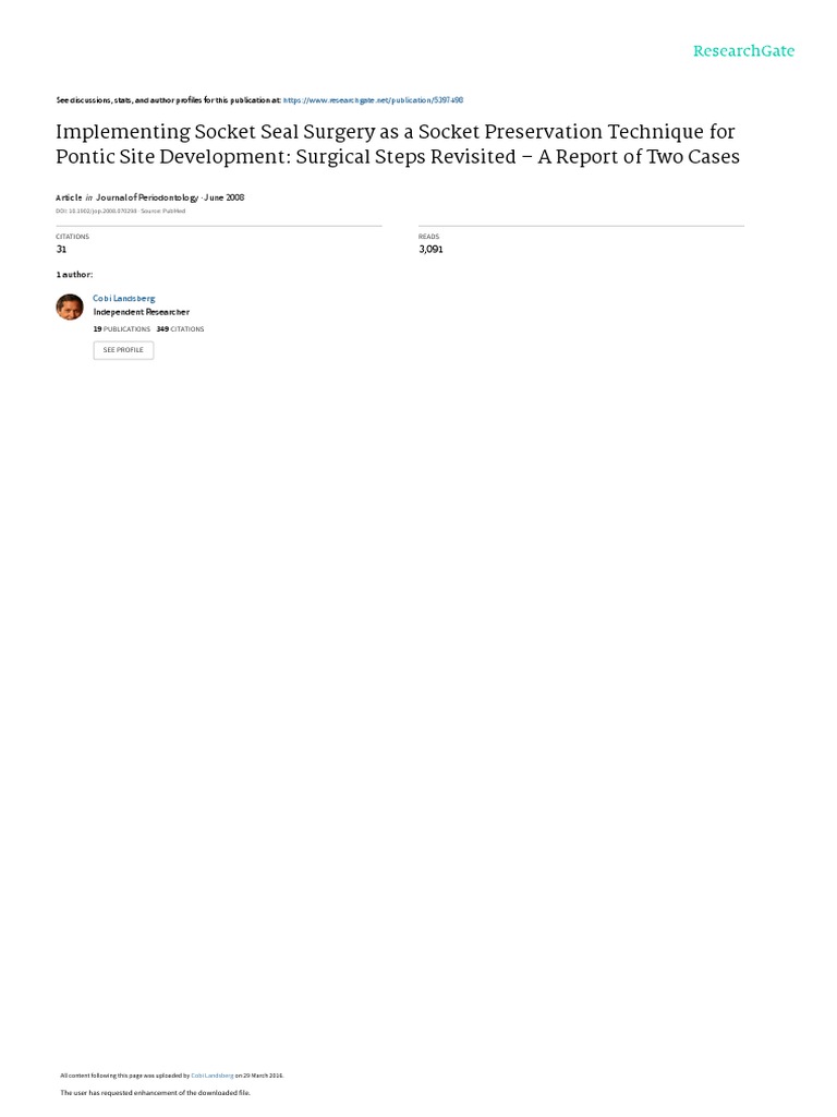 Socket Seal Surgery for Ridge Preservation | PDF | Periodontology ...