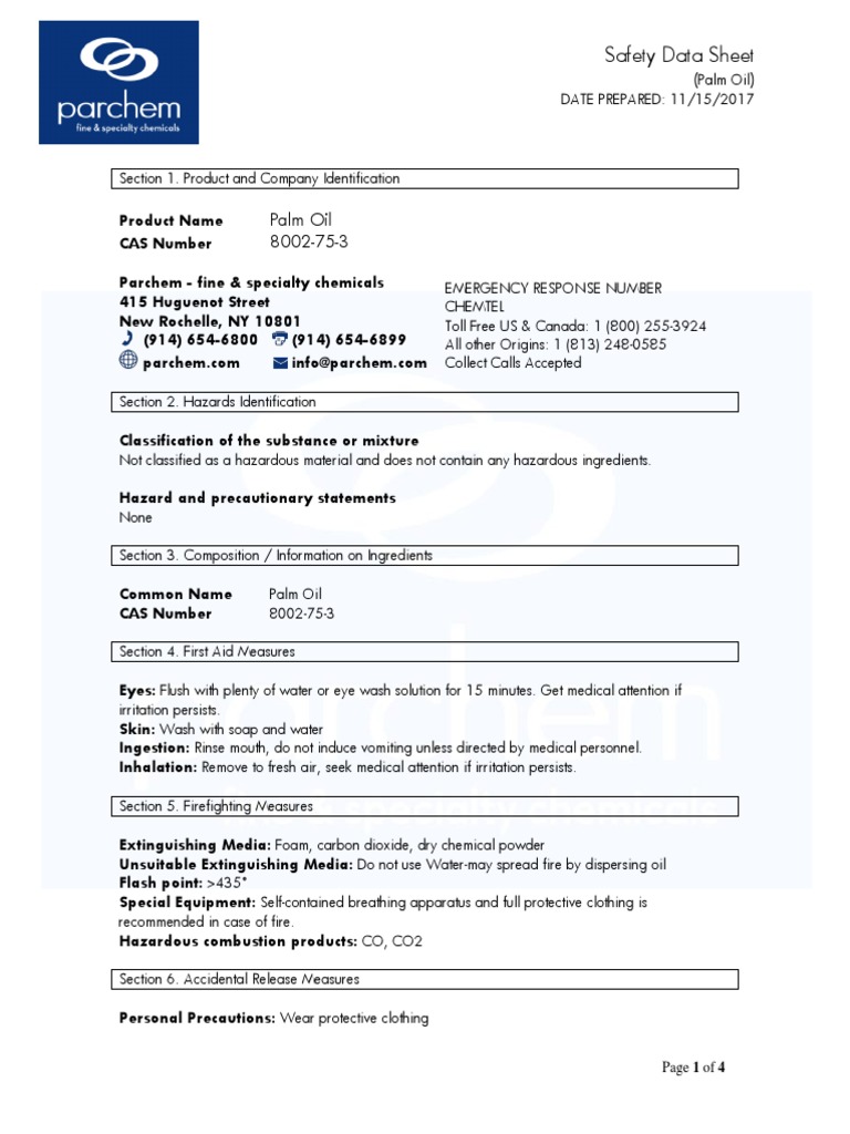 GHS Palm Oil MSDS | Download Free PDF | Combustion | Water