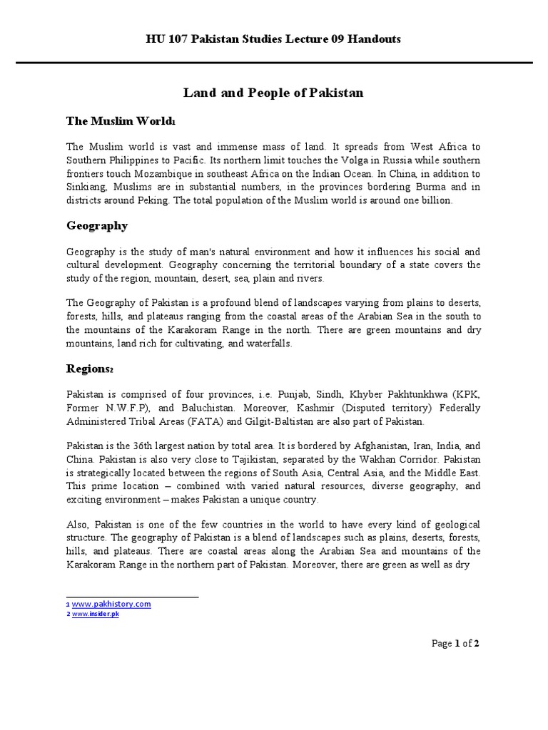 Land And People Of Pakistan Hu 107 Pakistan Studies Lecture 09