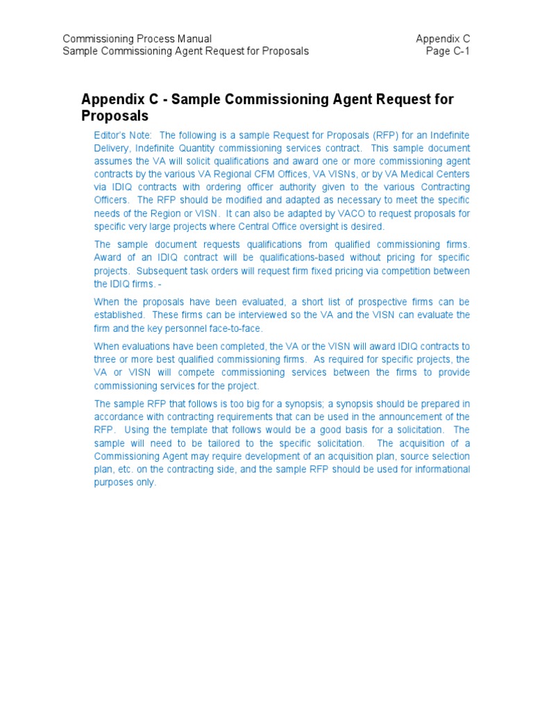 Appendix C - Sample Commissioning Agent Request For Proposals | PDF ...
