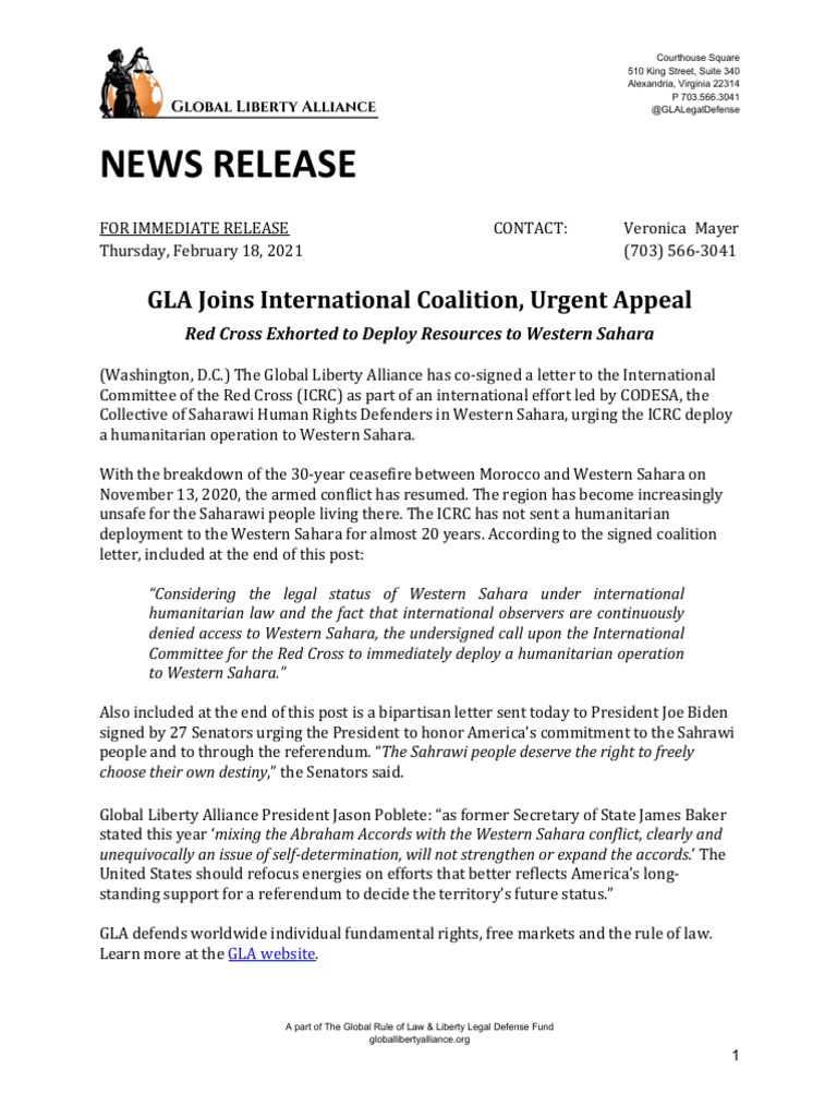 Western Sahara CODESA 2/17/2021 ICRC Letter Press Release | Download ...