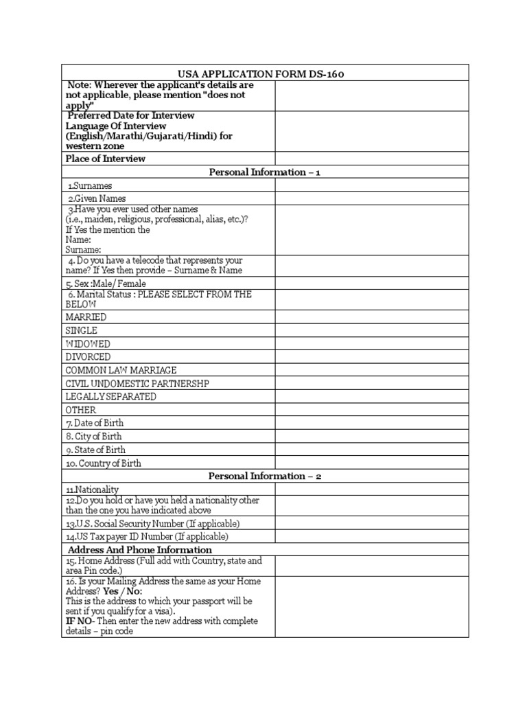 DS-160 Visa Form US Consulate | PDF | Travel Visa | Social Media