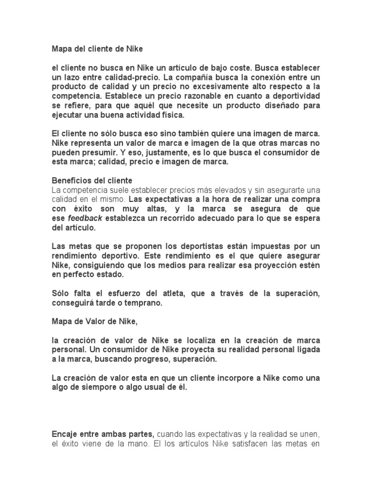 Mapa Del Cliente de Nike | PDF
