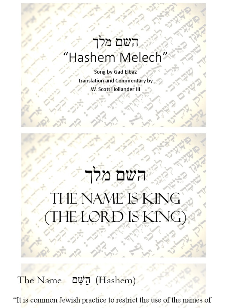 Hashem Melech: Meaning and Translation | PDF | Names Of God In Judaism ...