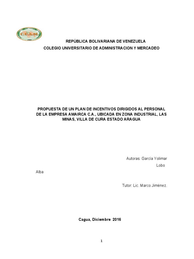 Plan de Incentivos para Amairca C.A. | PDF | Motivación | Motivacional