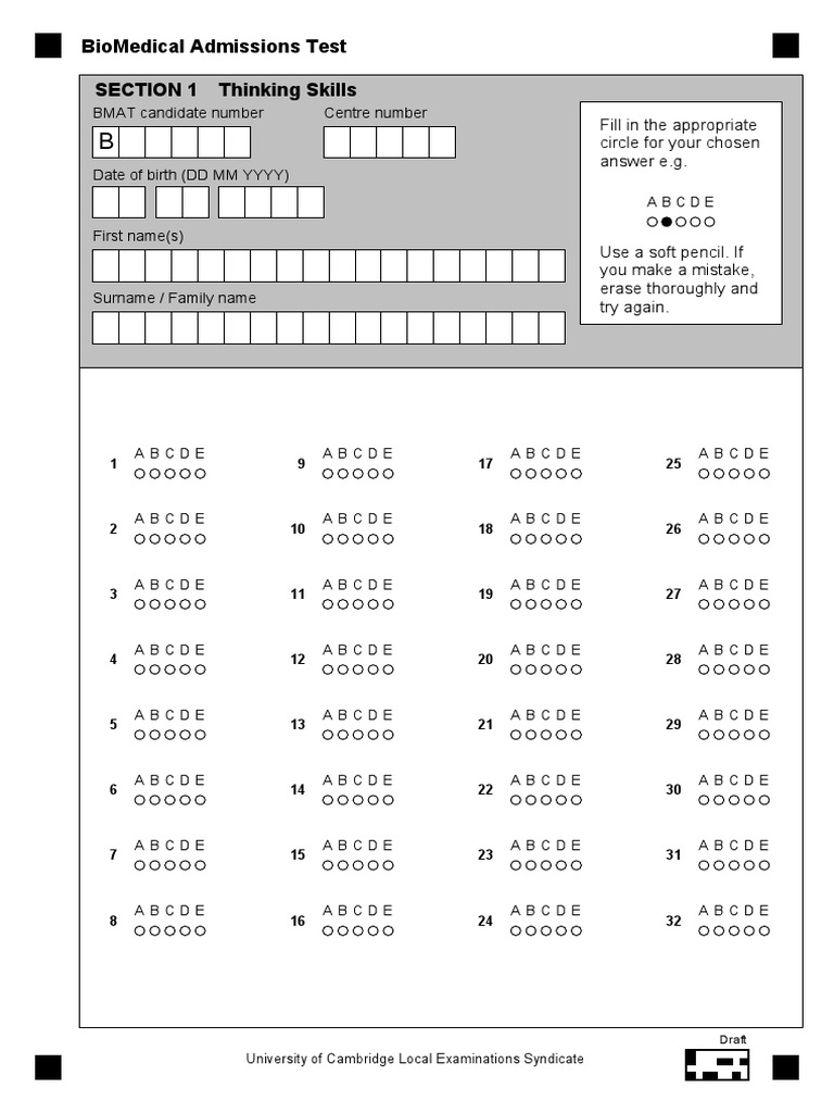 Specimen Section 1 Answer Sheet | PDF | Recruitment | Schools