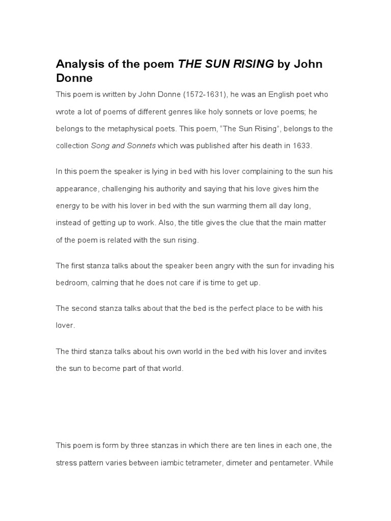 Analysis of The Poem THE SUN RISING by John Donne | PDF | Sonnets | Poetry