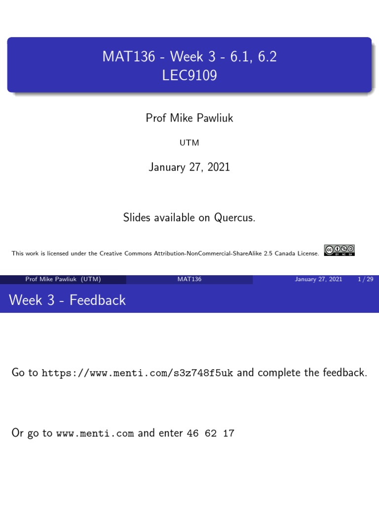 MAT136 W2021 LEC9110 Week 3 | PDF | Volume | Area