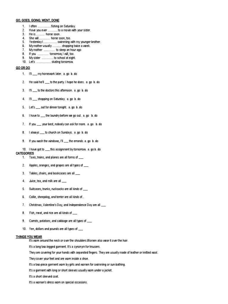 Go, Goes, Went, Gone | PDF