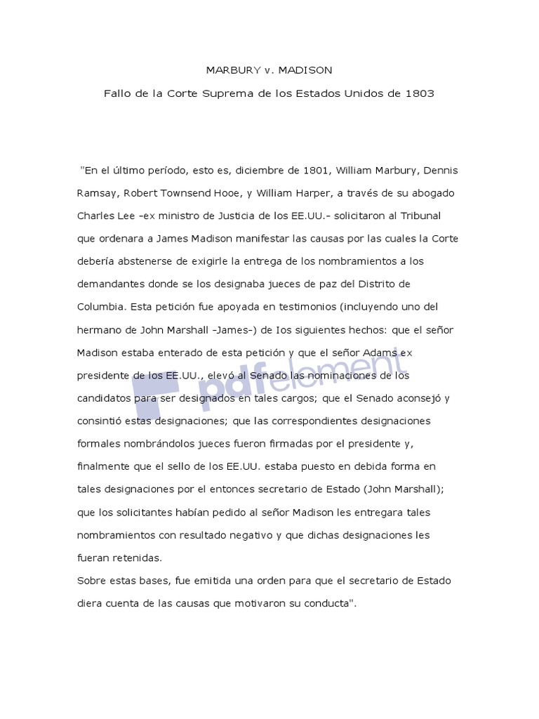Case Marbury vs. Madison 1803 | PDF | John Marshall | Marbury V. Madison