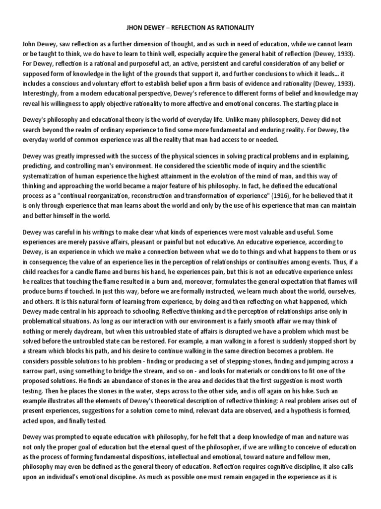 Jhon Dewey - Reflection As Rationality | PDF | John Dewey | Rationality