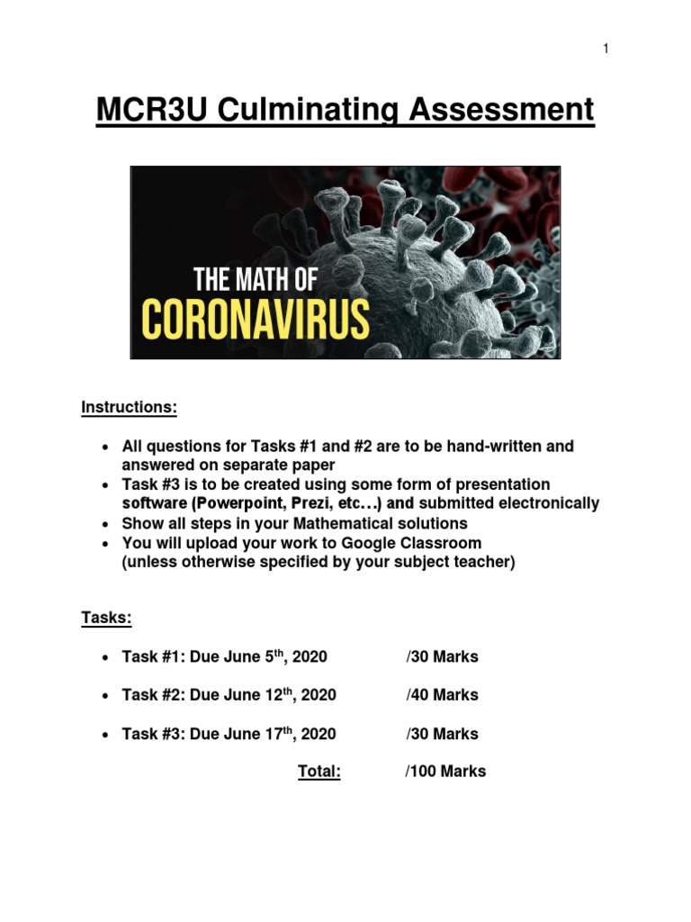 MCR3U Culminating Assessment: Instructions | PDF | Function ...