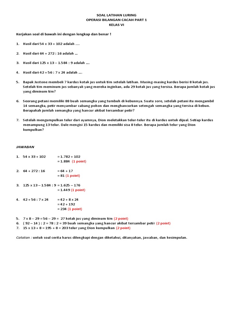 Soal Latihan Operasi Bilangan Cacah | PDF