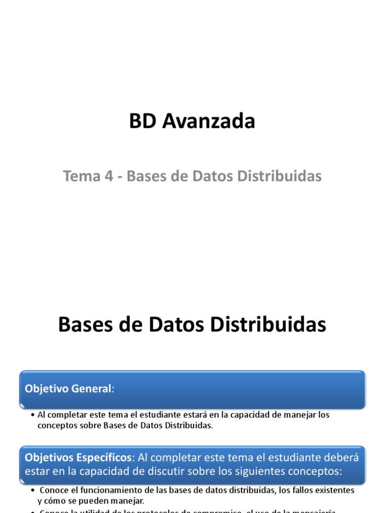Tema 4 - Bases de Datos Distribuidas | PDF | Computación distribuída | Objeto (informática)