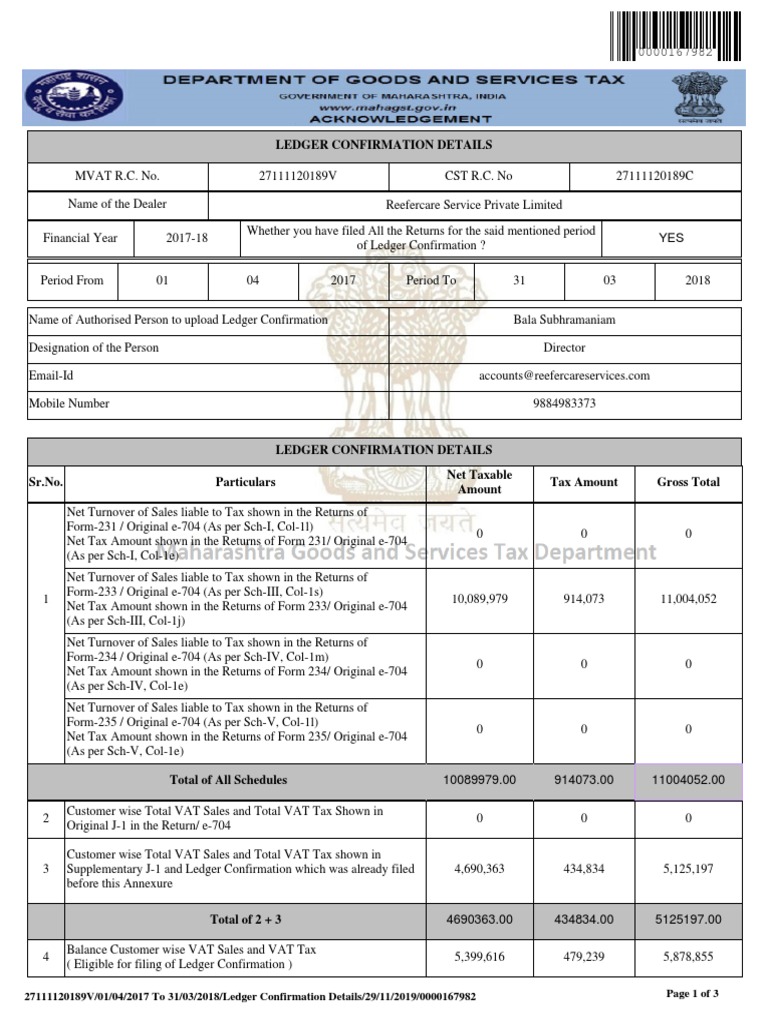 Ledger Confirmation Details | PDF | Invoice | Value Added Tax