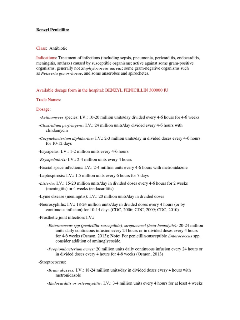 Class Indications: Benzyl Penicillin | PDF | Dose (Biochemistry ...