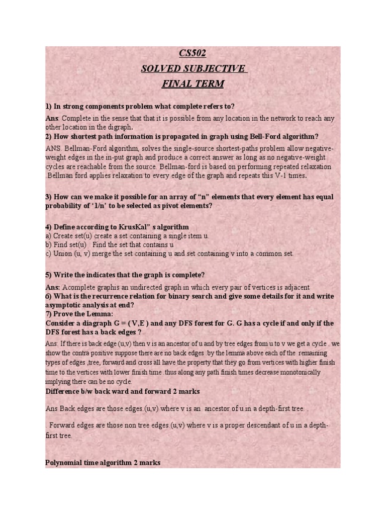 CS502 Solved Subjective For Final Term | PDF | Time Complexity | Mathematical Logic