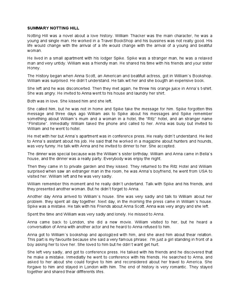 Summary Notting Hill | PDF
