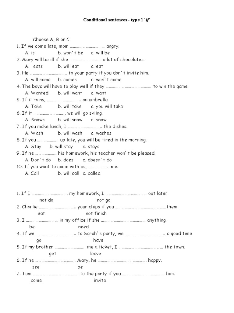 Conditional Sentences Type 1 Ex | Download Free PDF | Witchcraft | Luck