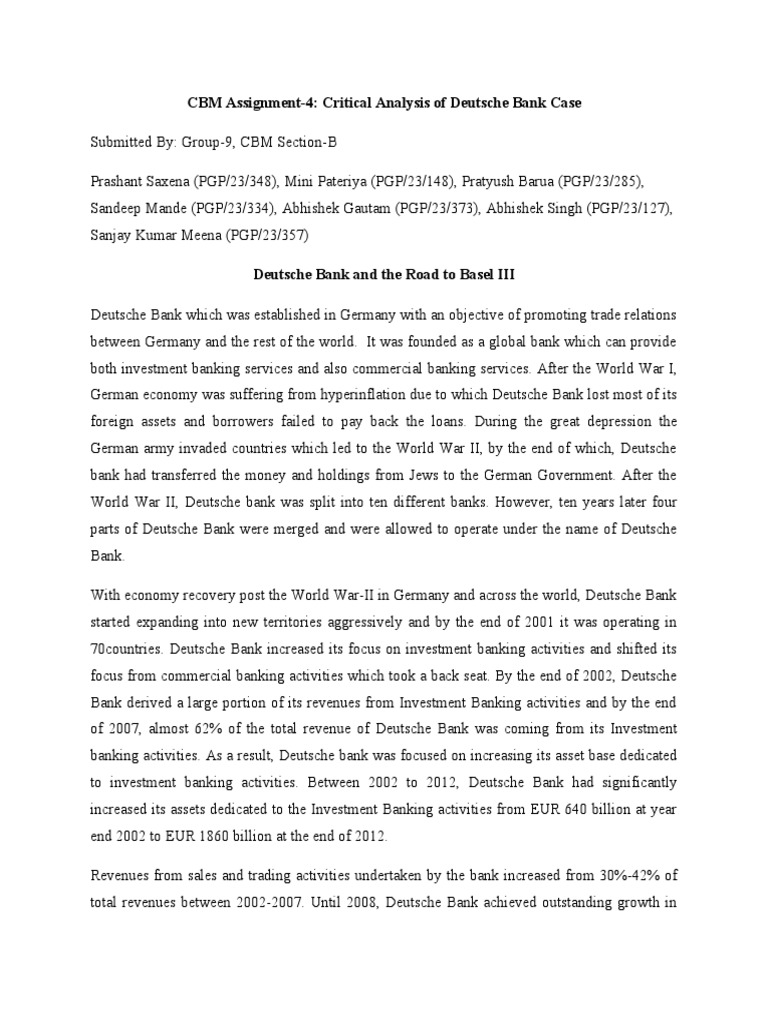 CBM Assignment-4: Critical Analysis of Deutsche Bank Case | PDF ...