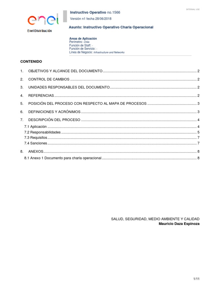 PD IO 1566 Instructivo Operativo Charla Operacional | PDF | Riesgo ...