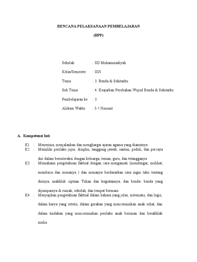 RPP Tema 3 Sub Tema 4 PB 3 | PDF | Karier & Perkembangan | Seni