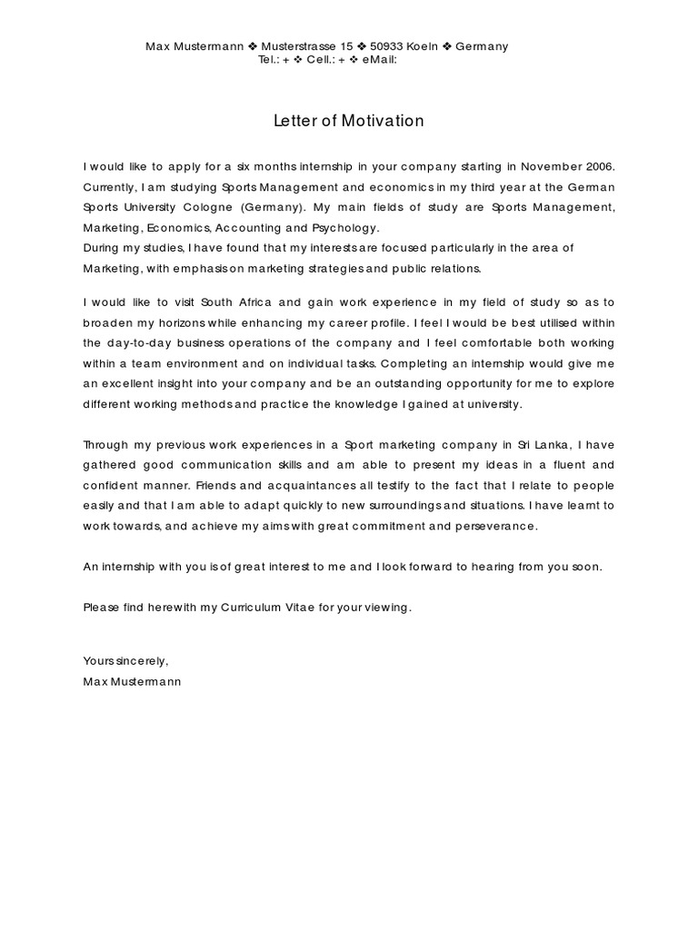 Internship Motivation Letter Sample | PDF | Business