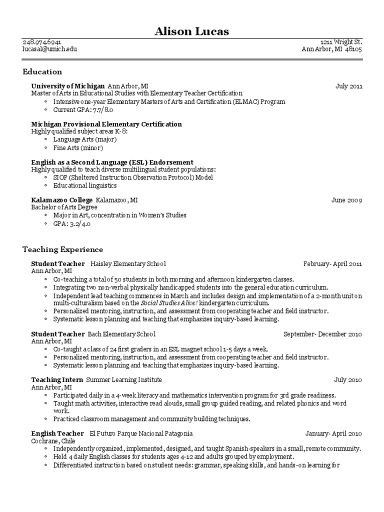 Alison.Lucas.Resume | English As A Second Or Foreign Language | Teachers