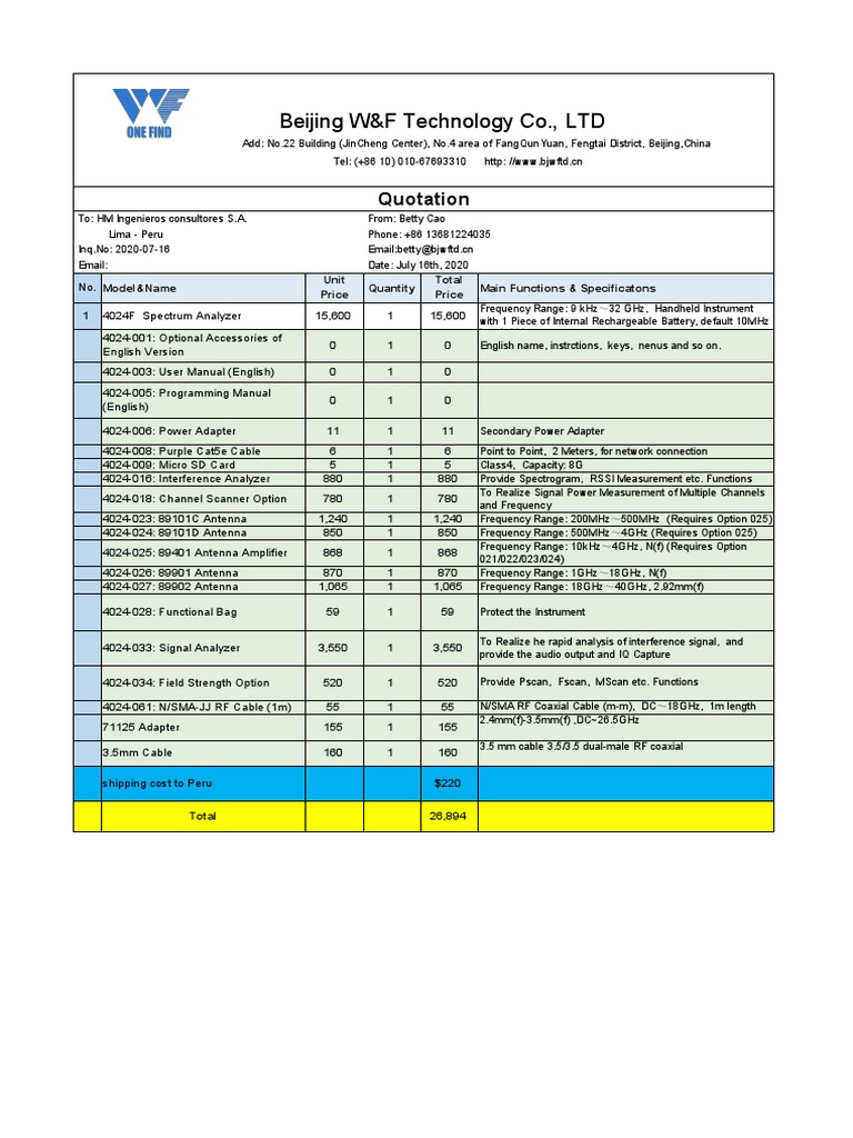 (Req-7) Quotation On 4014F 20200716 | PDF | Cable Television | Coaxial ...
