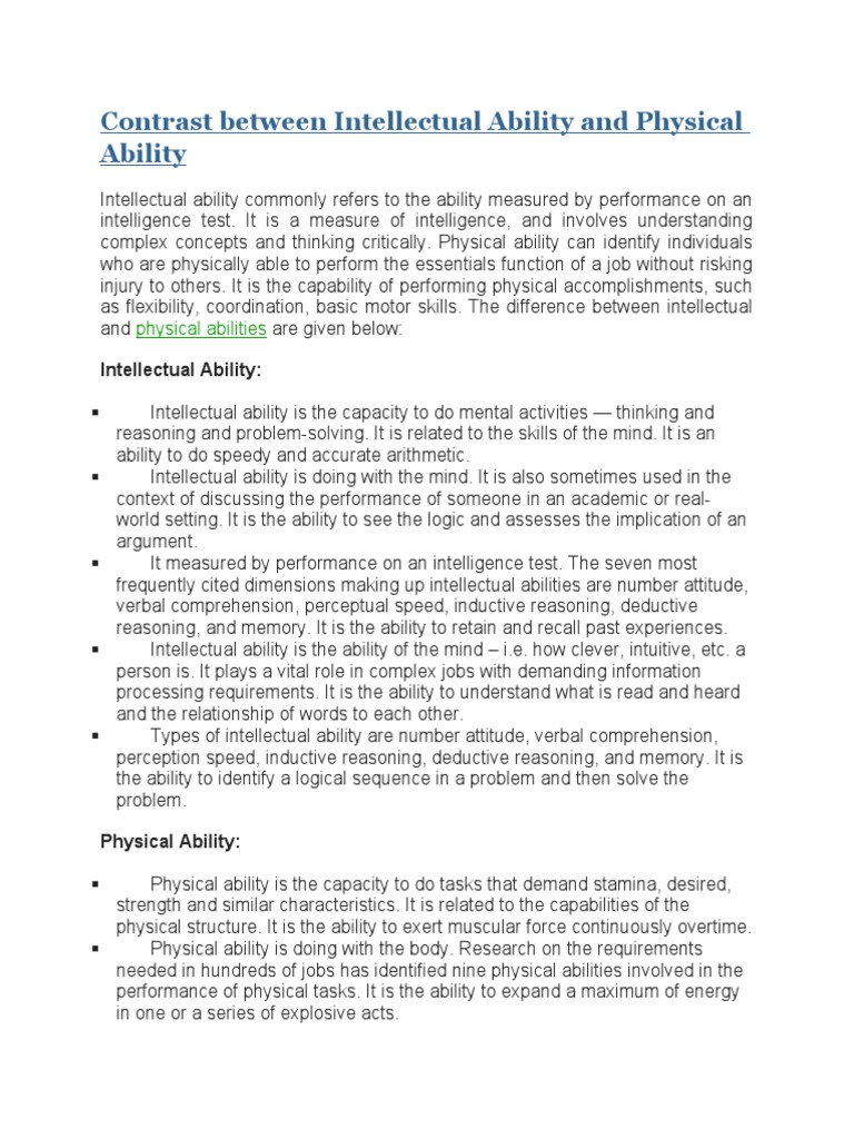 Contrast Between Intellectual Ability and Physical Ability | PDF ...