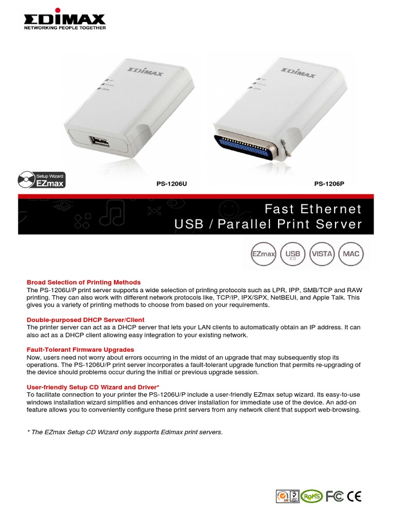 USB Fast Ethernet B / Parallel Print Server: PS-1206U PS-1206P ...