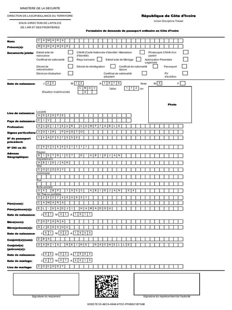 Formulaire Enrolement | PDF | Passeport | Gouvernement et identité
