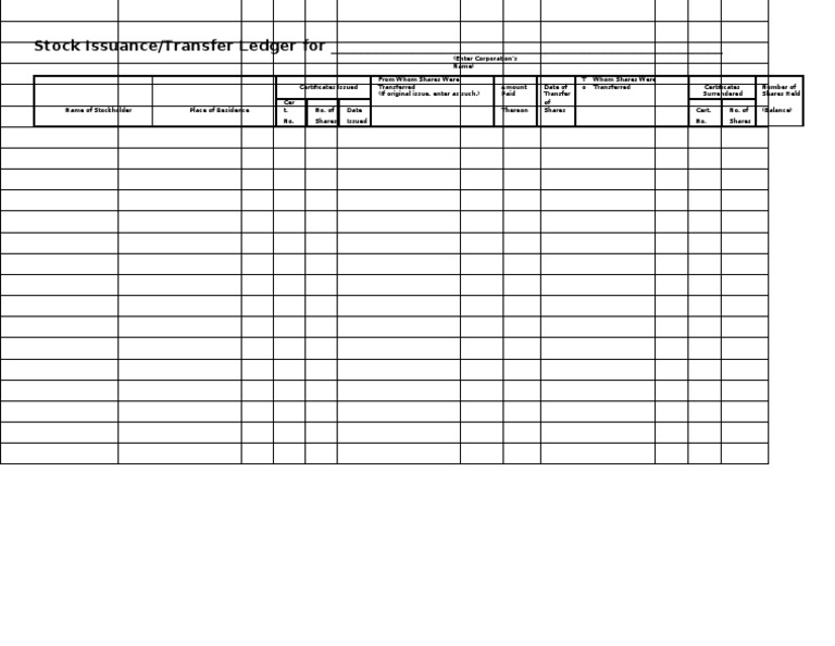 Stock Issuance Transfer Ledger | PDF