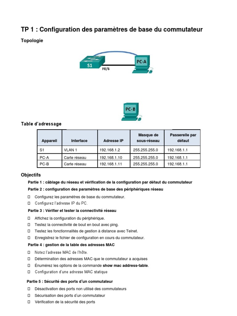 TP-1 - Configuring Basic Switch Settings | PDF | Commutateur réseau | Adresse IP