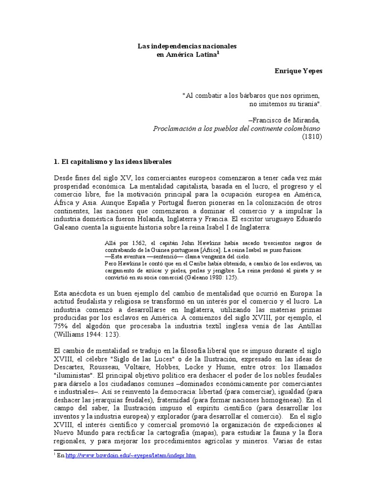 Yepes Enrique. Las Independencias Nacionales en América Latina | PDF ...