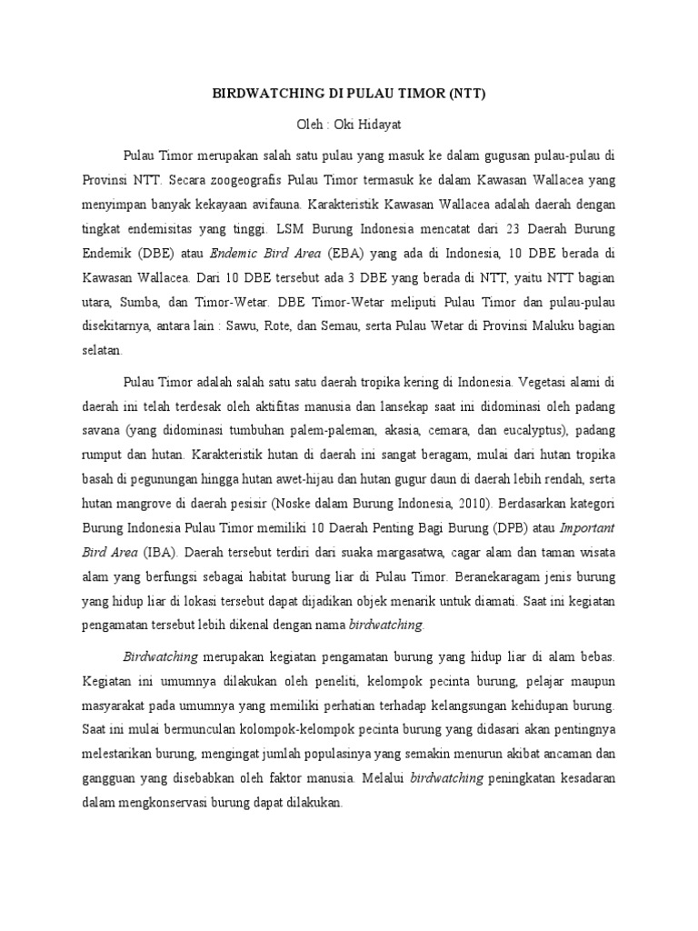 Birdwatching Di Pulau Timor | PDF